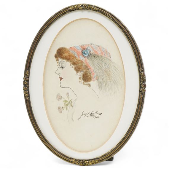 Joseph Hall | Portrait of a Lady in Profile holding a Posy | MutualArt