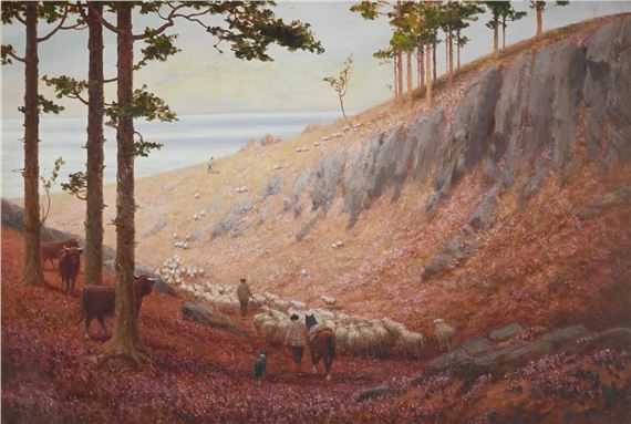 Alexander Young | LANDSCAPE WITH HIGHLAND CATTLE (1912) | MutualArt