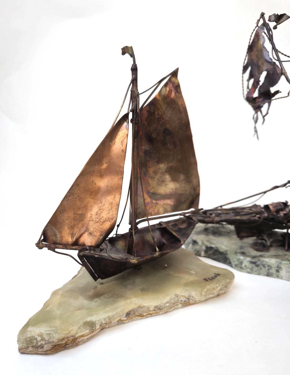 Jim Lewk | a copper model of a ship wrecked on a rock | MutualArt