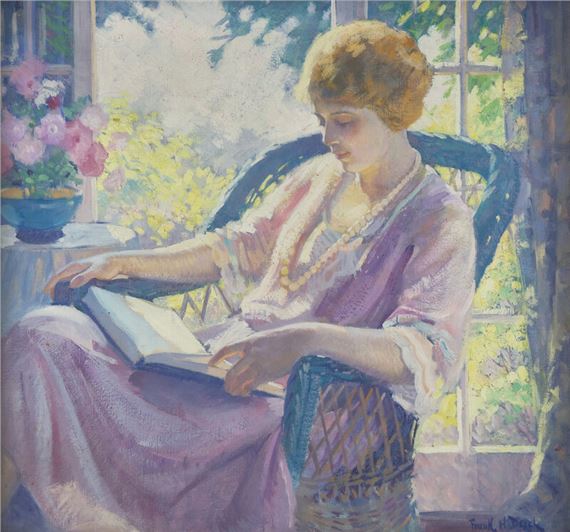 Frank H. Desch | Seated Lady in Purple, Reading a Book | MutualArt