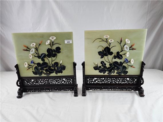 Agate | Chinese Republic Period pair of jade floral panels | MutualArt