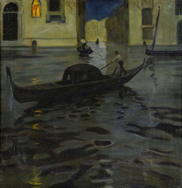 Leo Rauth | Gondoliers in Venice by Night | MutualArt