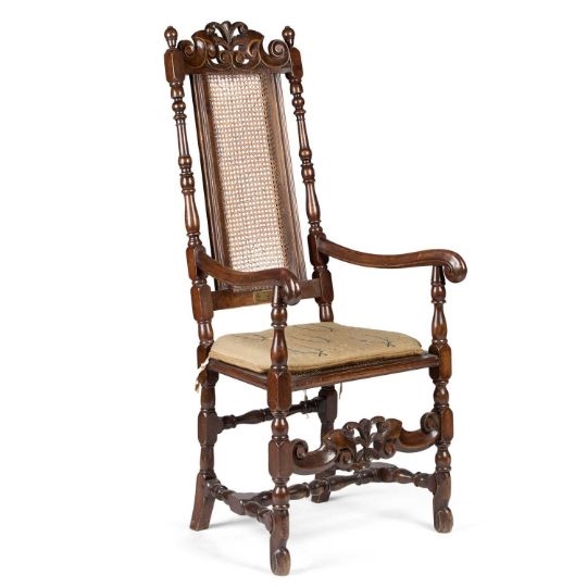 Durham | A CAROLEAN STYLE WALNUT AND CANEWORK HIGH-BACK OPEN ARMCHAIR ...