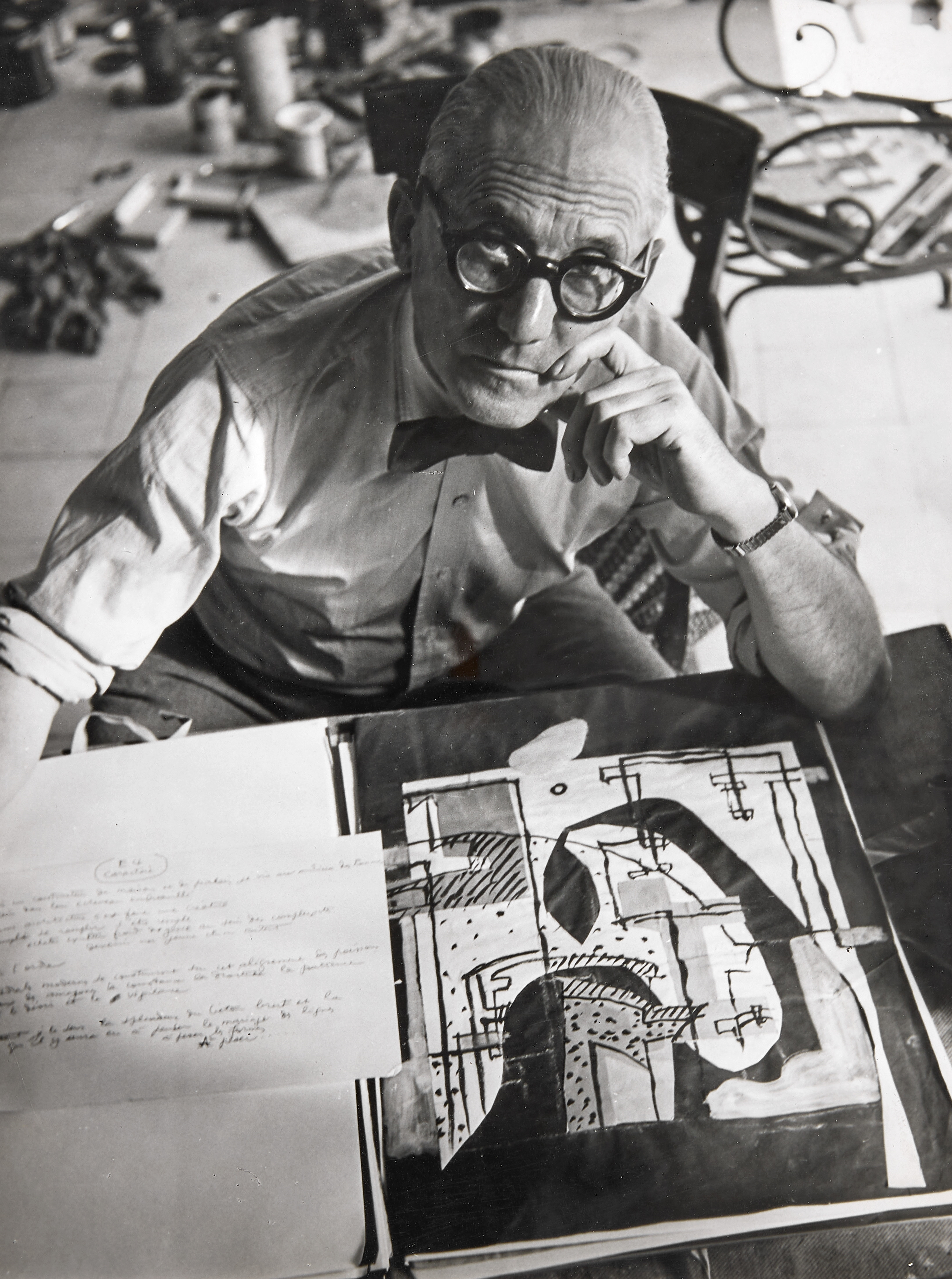 Michel Sima | Le Corbusier avec ses oeuvres, c. 1955 (1955) | MutualArt
