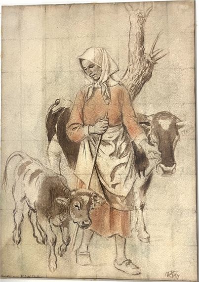 Rudolf Scheller | Farmer's wife with cows | MutualArt
