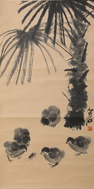 Qi Baishi | Scroll with chickens by a palm tree | MutualArt