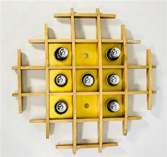 Angelo Brotto | Wood & Brass Tone Ceiling Light by Angelo Brotto, Italy ...