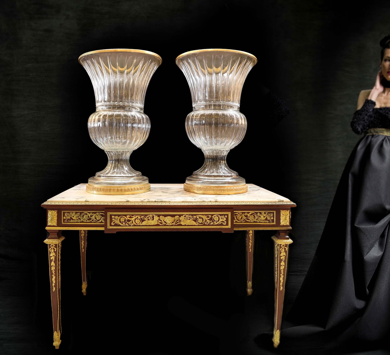 Baccarat | A Pair of Monumental Baccarat Style Crystal Bronze Vases ...
