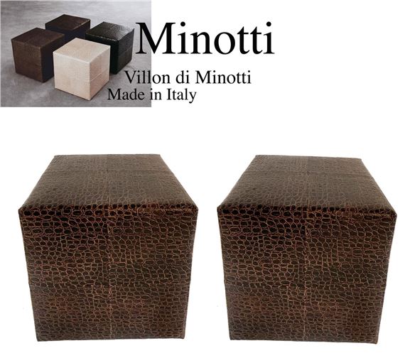 Minotti | Pair of MINOTTI Villon Skin Leather Ottoman Cubic Seats | MutualArt