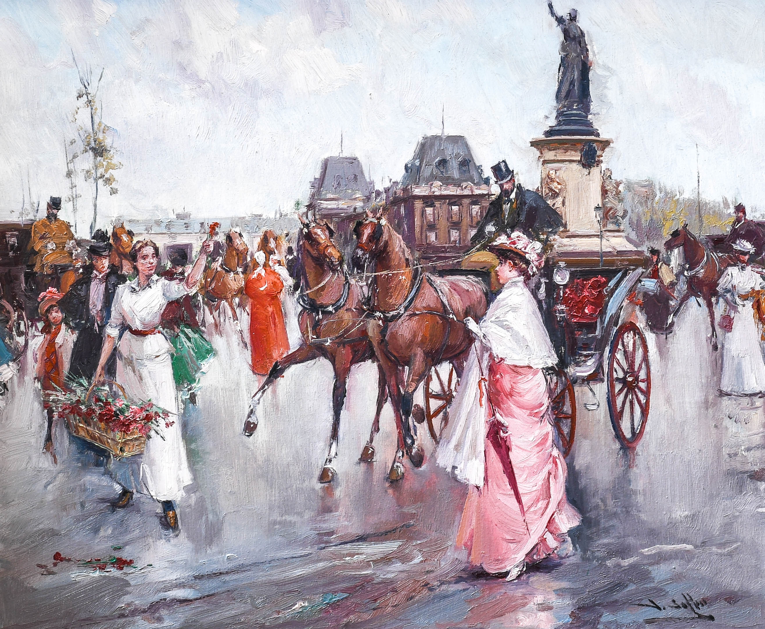 Juan Soler | Parisian street scene with elegant ladies and a horse ...