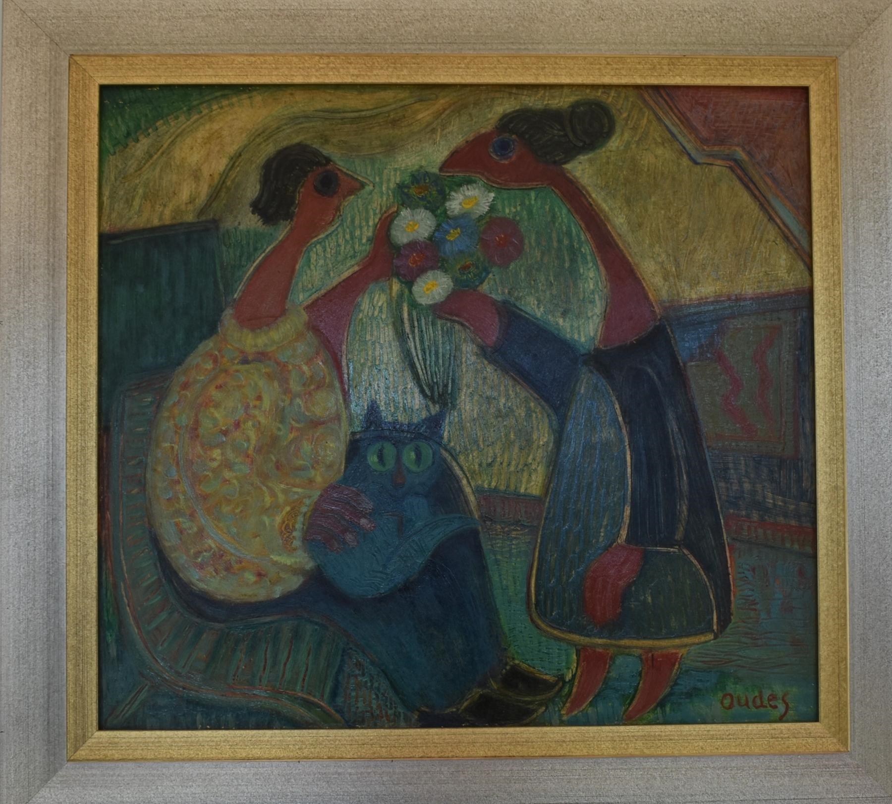 Dirk Oudes | Twee vrouwen met kat | MutualArt
