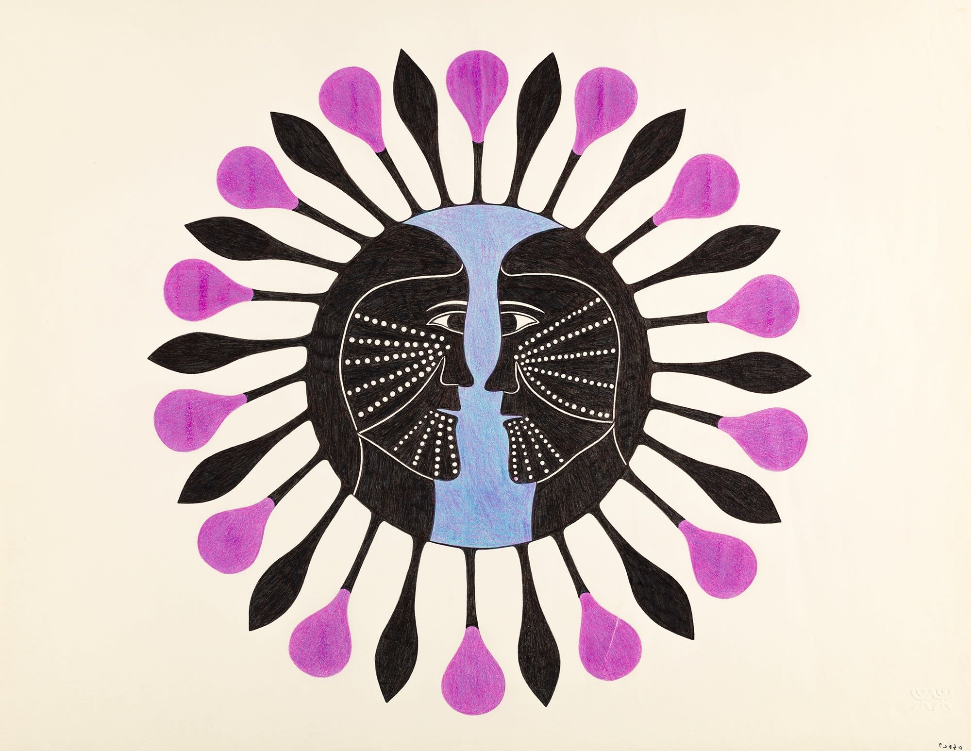 Kenojuak Ashevak | Untitled (Opposing Tattooed Faces (1994 - 1995 ...