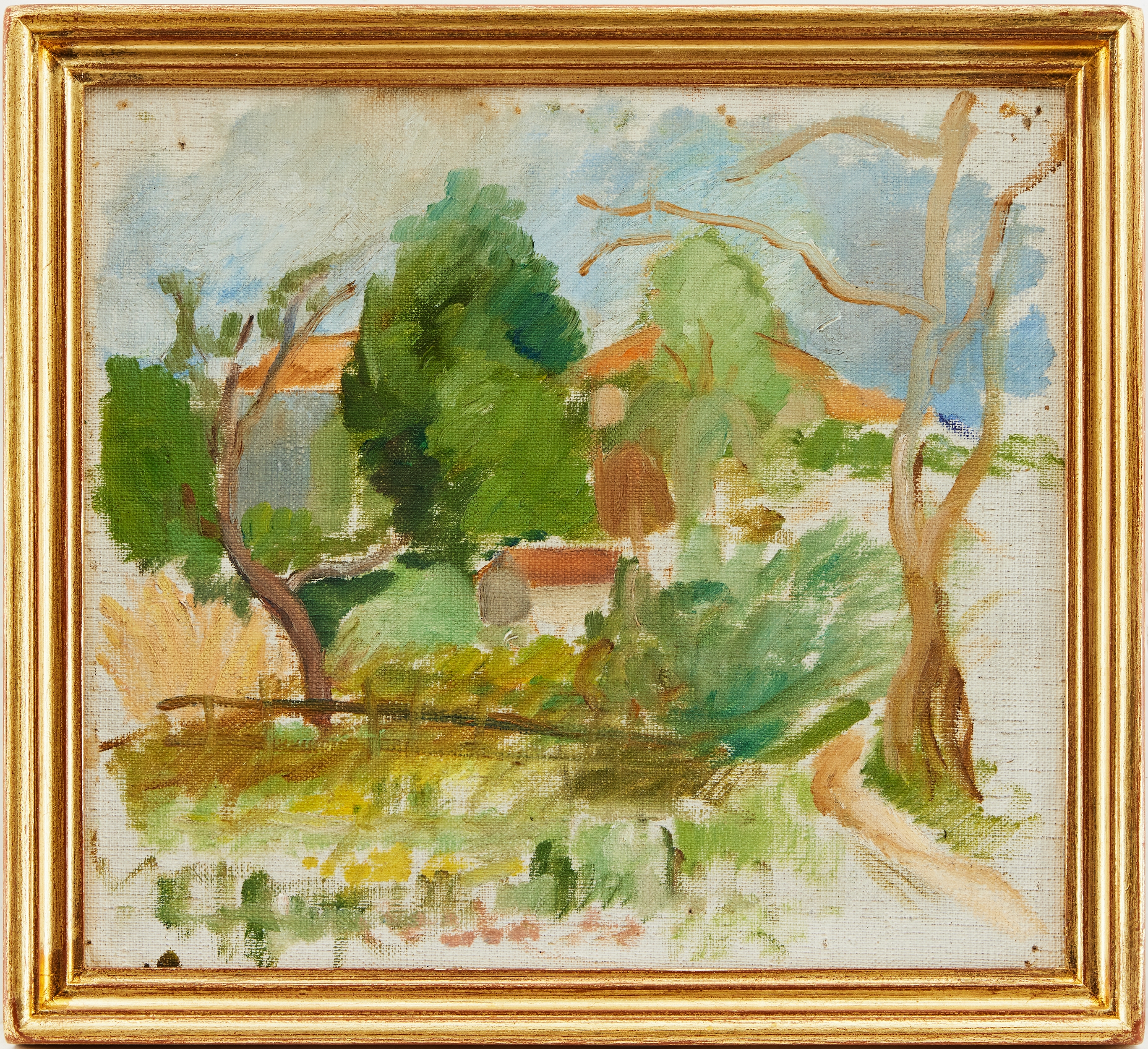 Ivan Ivarson | 1900-1939. Landskap med byggnader. Olja på duk lagd på ...
