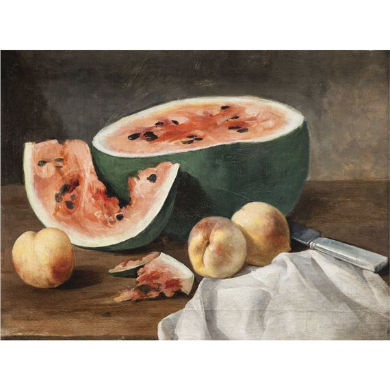 Spanish School, 20th Century | Bodegón de sandía y melocotones | MutualArt