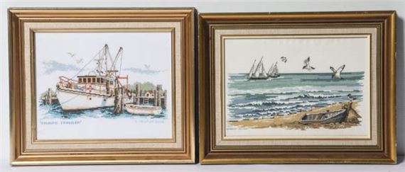 Barbara Newton | two tapestries depicting boat scenes | MutualArt