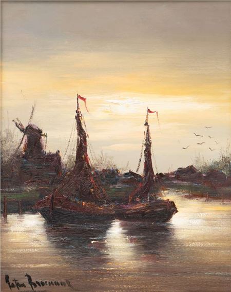 Peter Brouwer | Zeilboten bij een molen | MutualArt
