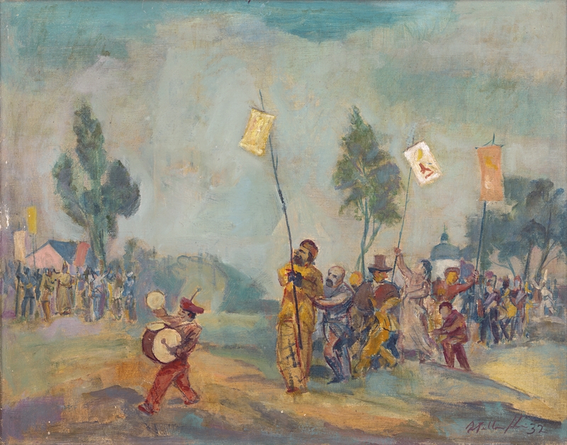 Walter Wellenstein | Maskenzug mit Fahnen (1932) | MutualArt