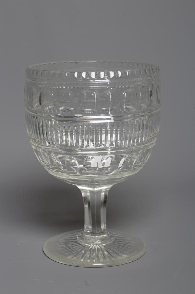 Slice | A WILLIAM IV LARGE GLASS GOBLET, the rounded bowl with printe ...