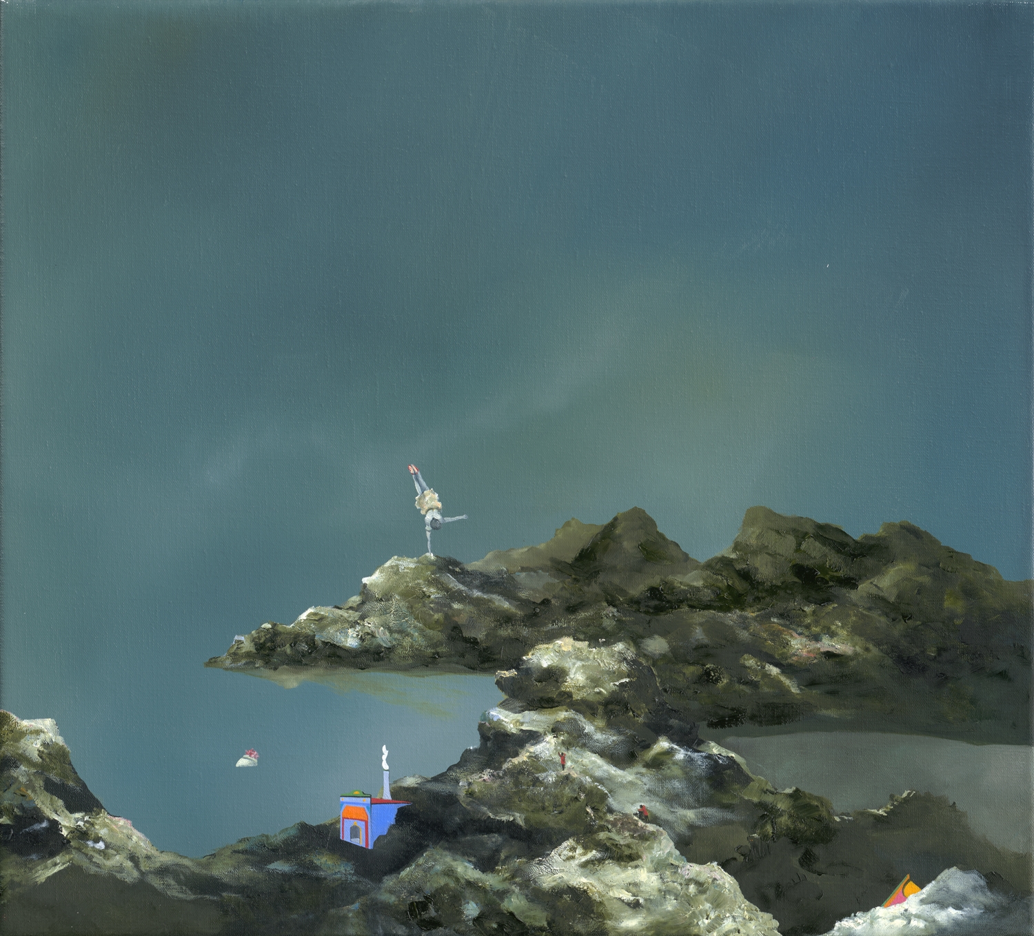 Hannes Michanek | Giant hand on shoulder, tiny men climbing boulder ...