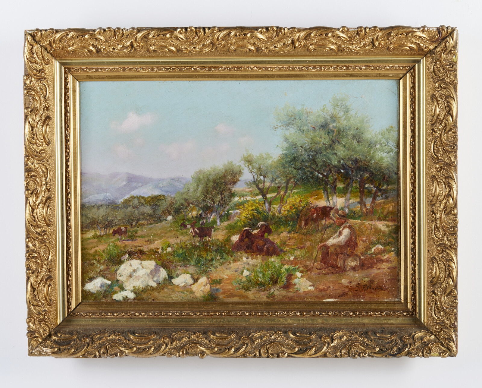 Giuseppe Ferdinando Piana | Shepherd and flock near an olive grove ...