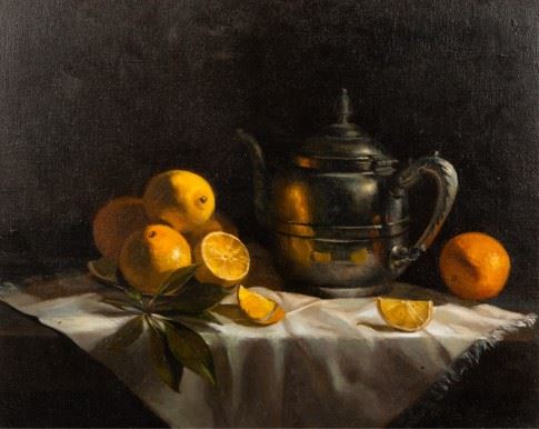 Joan Potter | Still life with lemons and tea pot | MutualArt