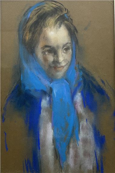 Harold Riley | Lady in a Blue Scarf | MutualArt