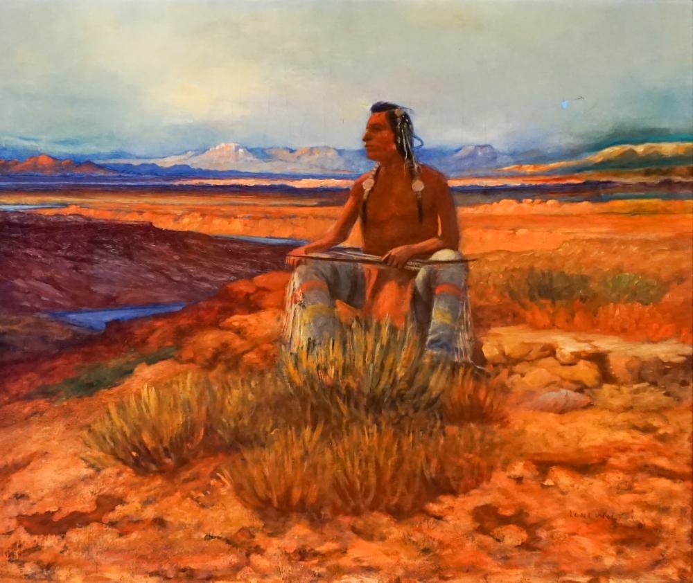 Lone Wolf | Seated Native American in a Landscape | MutualArt