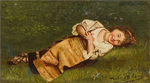 Richard Benno Adam | Young Girl in the Grass (1891) | MutualArt