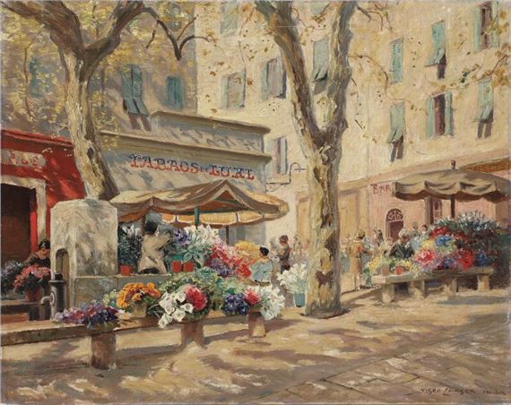Viggo Langer | View from a flower market in Menton, France (1930 ...