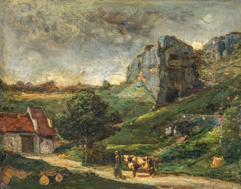 Charles Montlevault | Farmer with her cow on a road | MutualArt