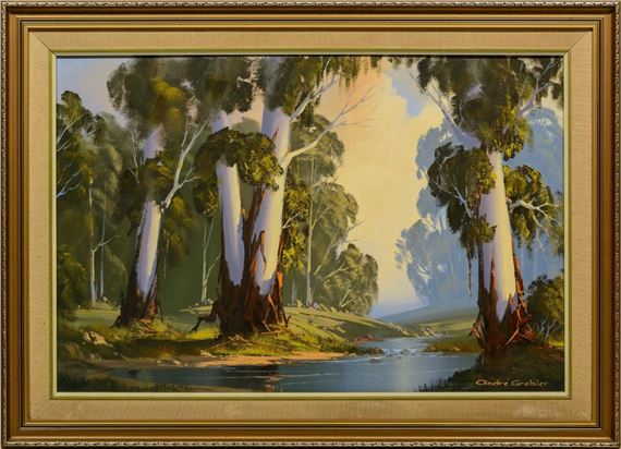 Andre Grobler | River Landscape with Gum Trees | MutualArt
