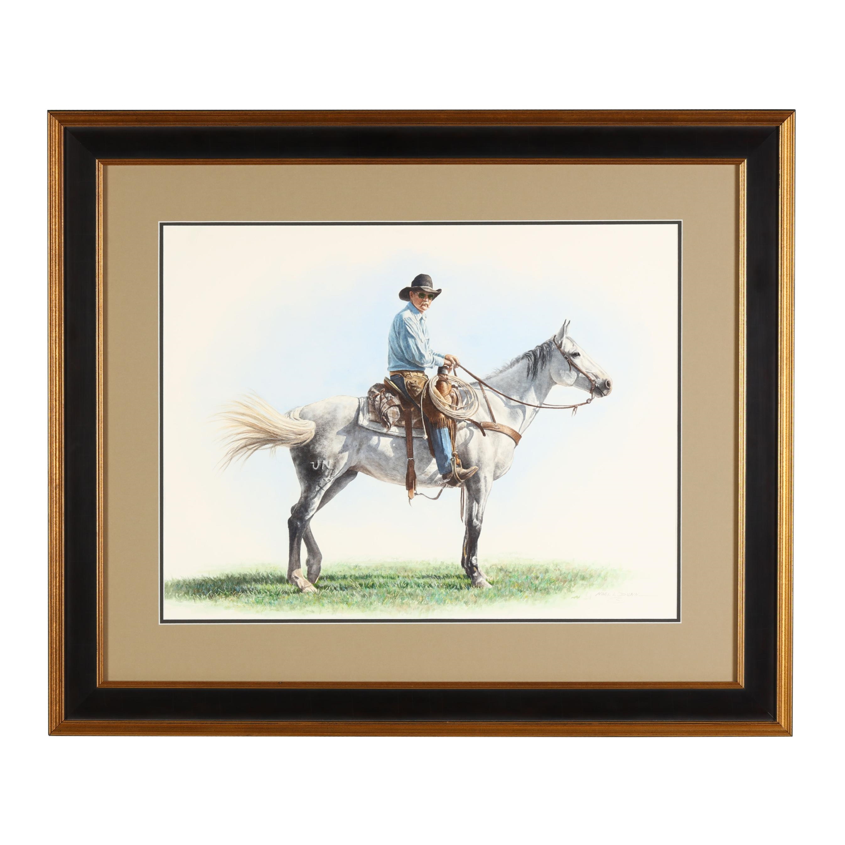 Noel Dunn | Cowboy on a Light Dapple Grey Horse | MutualArt