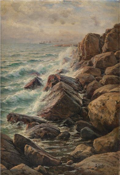 Berndt Adolf Lindholm | Waves against the cliffs (1893) | MutualArt