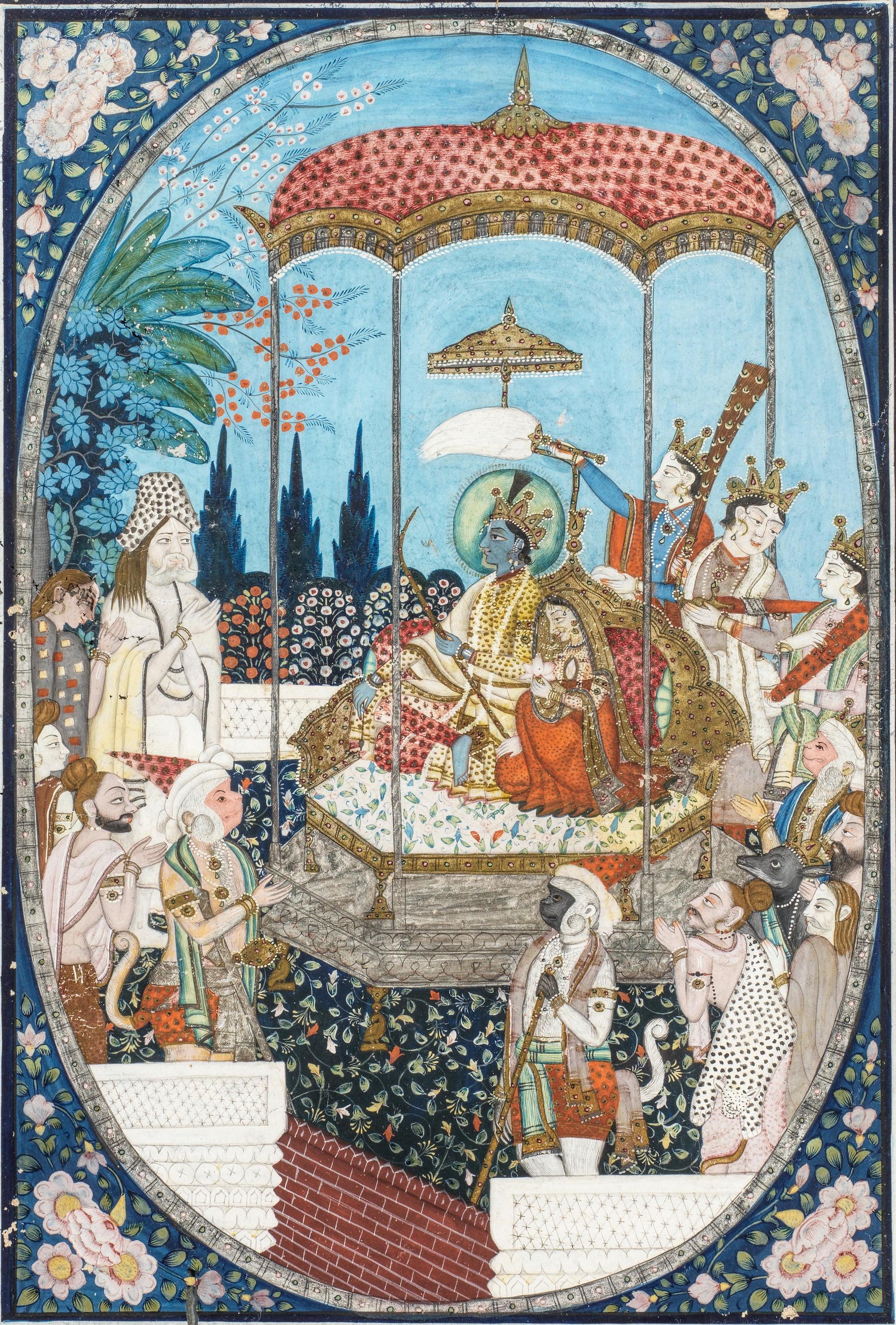 Pahari School, 19th Century | Rama and Sita enthroned beneath a canopy ...