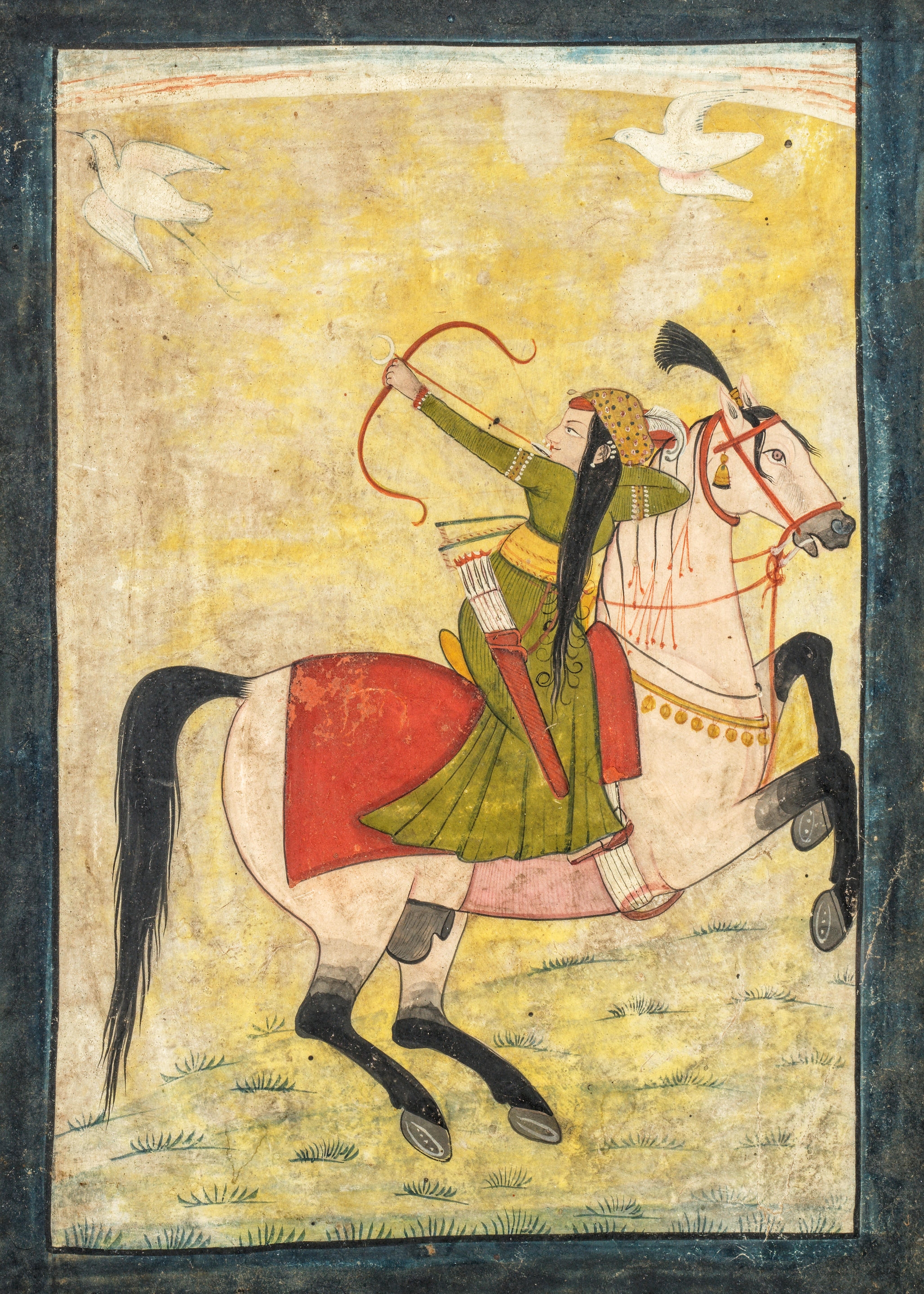 Pahari School | A female archer on horseback shooting birds | MutualArt
