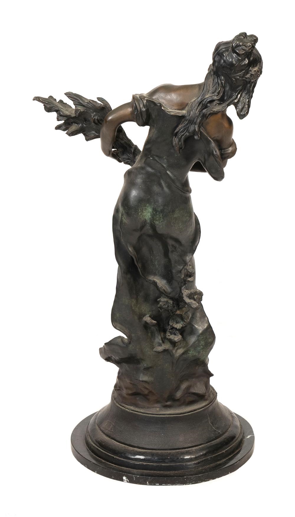 Auguste Moreau | BRONZE FIGURE OF A CLASSICALLY DRAPED WOMAN HOLDING A ...