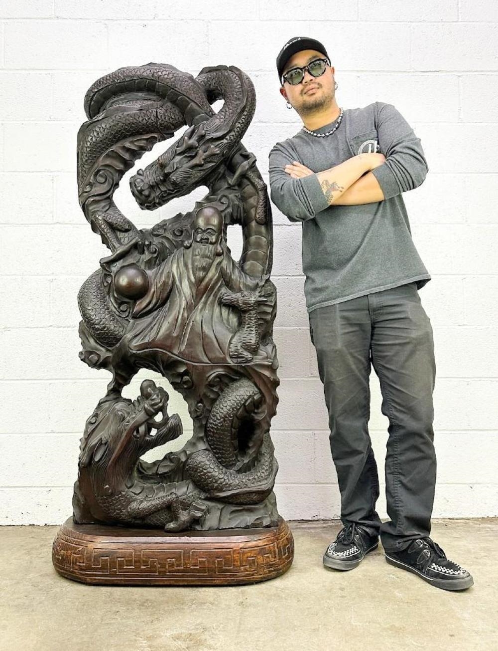 Chinese School | Vintage Large Chinese Wood Carving Sculpture Depicting ...