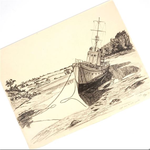 Pierre Agnes (1898-1964) | Bateau au mouillage, Le Pouldu (1936 ...