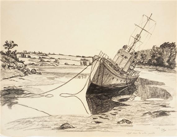 Pierre Agnes (1898-1964) | Bateau au mouillage, Le Pouldu (1936 ...