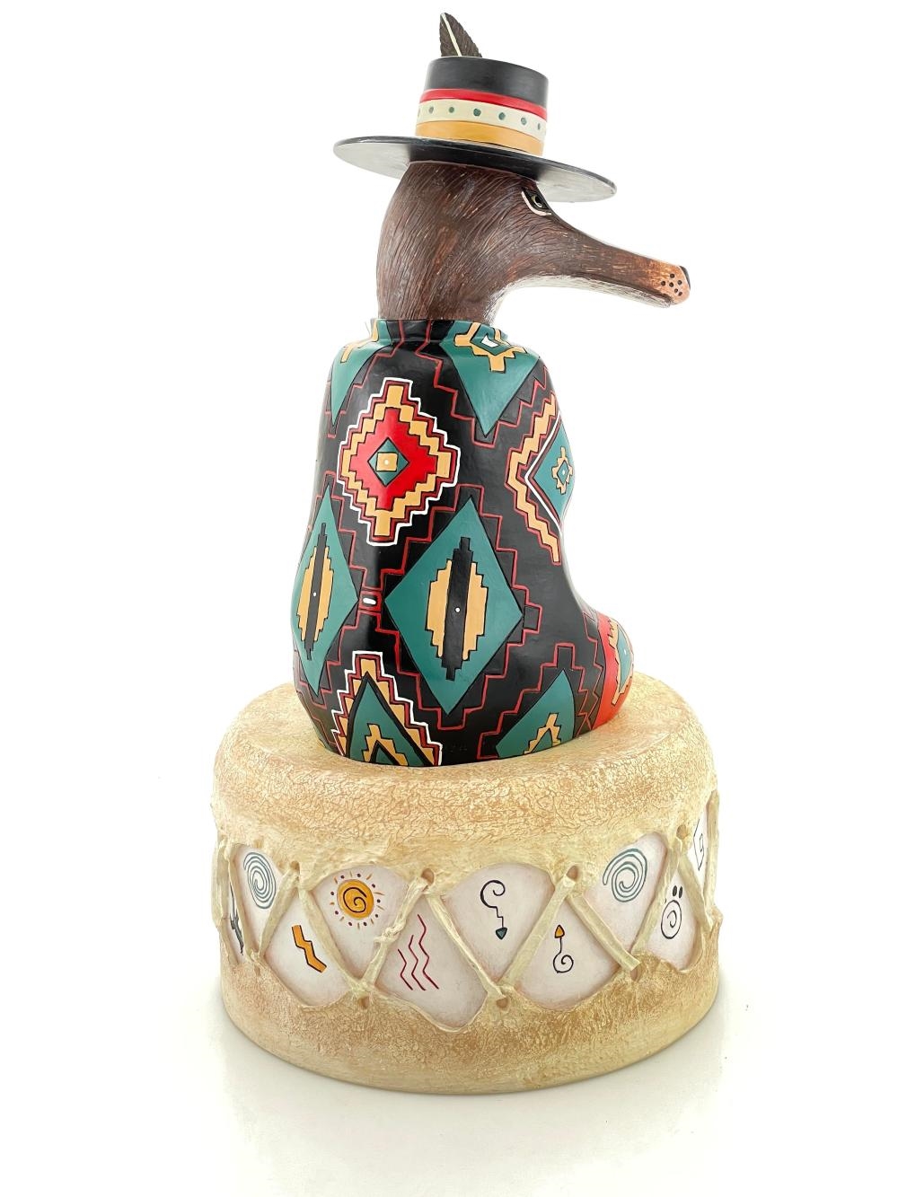 Robert Shields | Black Coyote Trickster on Drum Sculpture | MutualArt