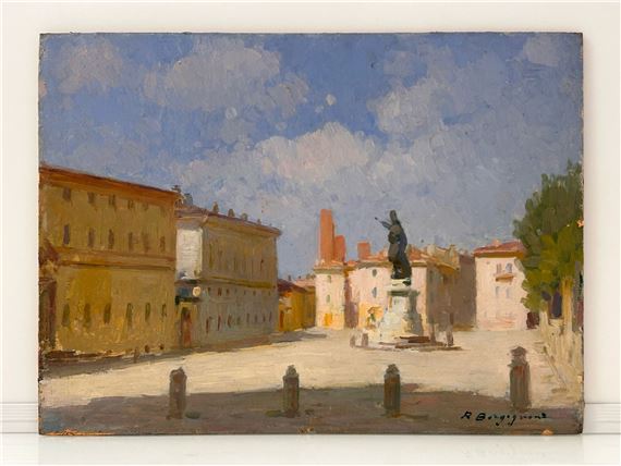 Romeo Borgognoni | Veduta di piazza con una statua | MutualArt