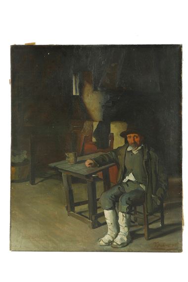 Teofilo Patini | Interno domestico con figura maschile seduta | MutualArt