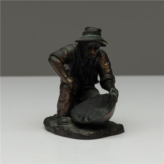 Anna B. Holan | A bronze sculpture of a Prospector gold panning, A. B ...