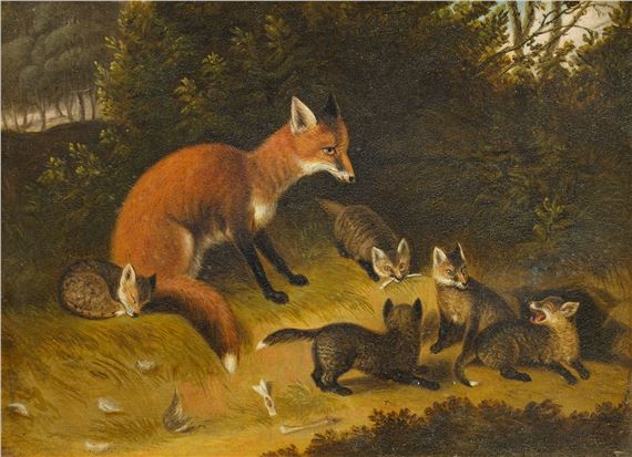 Samuel Raven | A Vixen and her Cubs by their Woodland Den | MutualArt