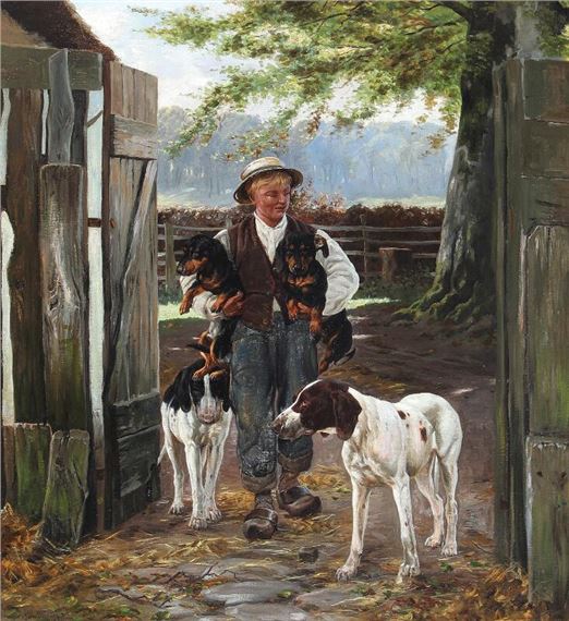 Simon Simonsen | A boy with his dogs (1884) | MutualArt