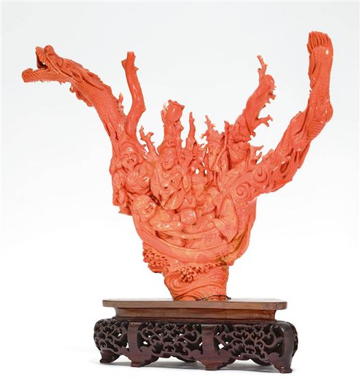 Chinese School, 20th Century | Red coral carving of the Seven Lucky ...