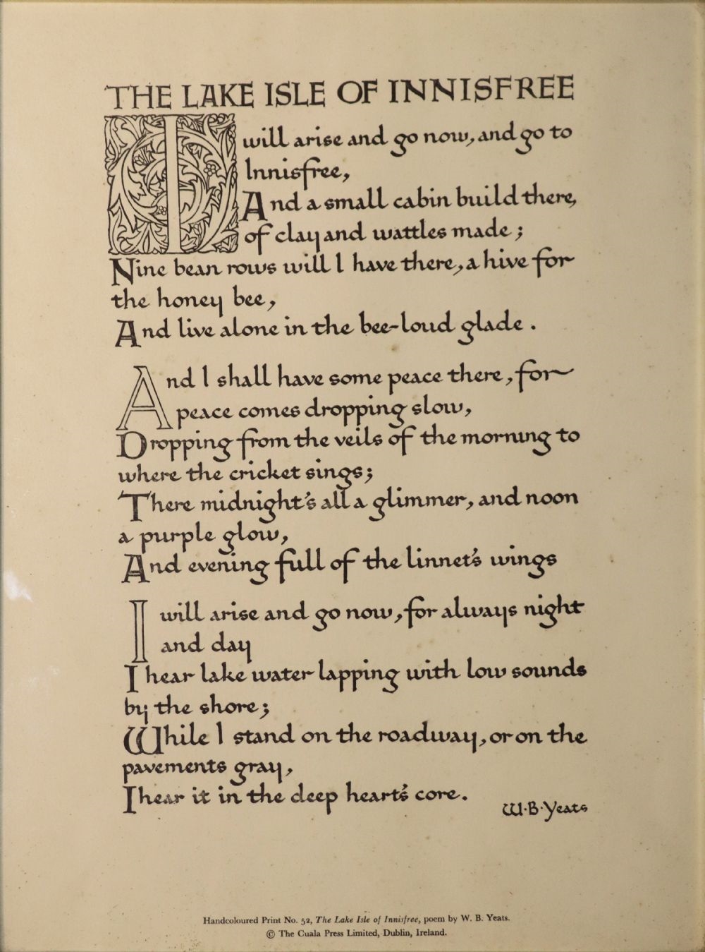 William Butler Yeats | The Lake Isle of Innisfree (1865 - 1939) | MutualArt