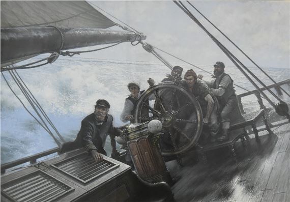John Michael Groves | Captain and Crew gripping the ship’s wheel ...