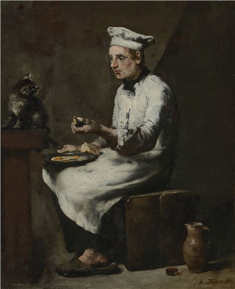 Théodule Augustin Ribot | A cook eating his morning meal | MutualArt