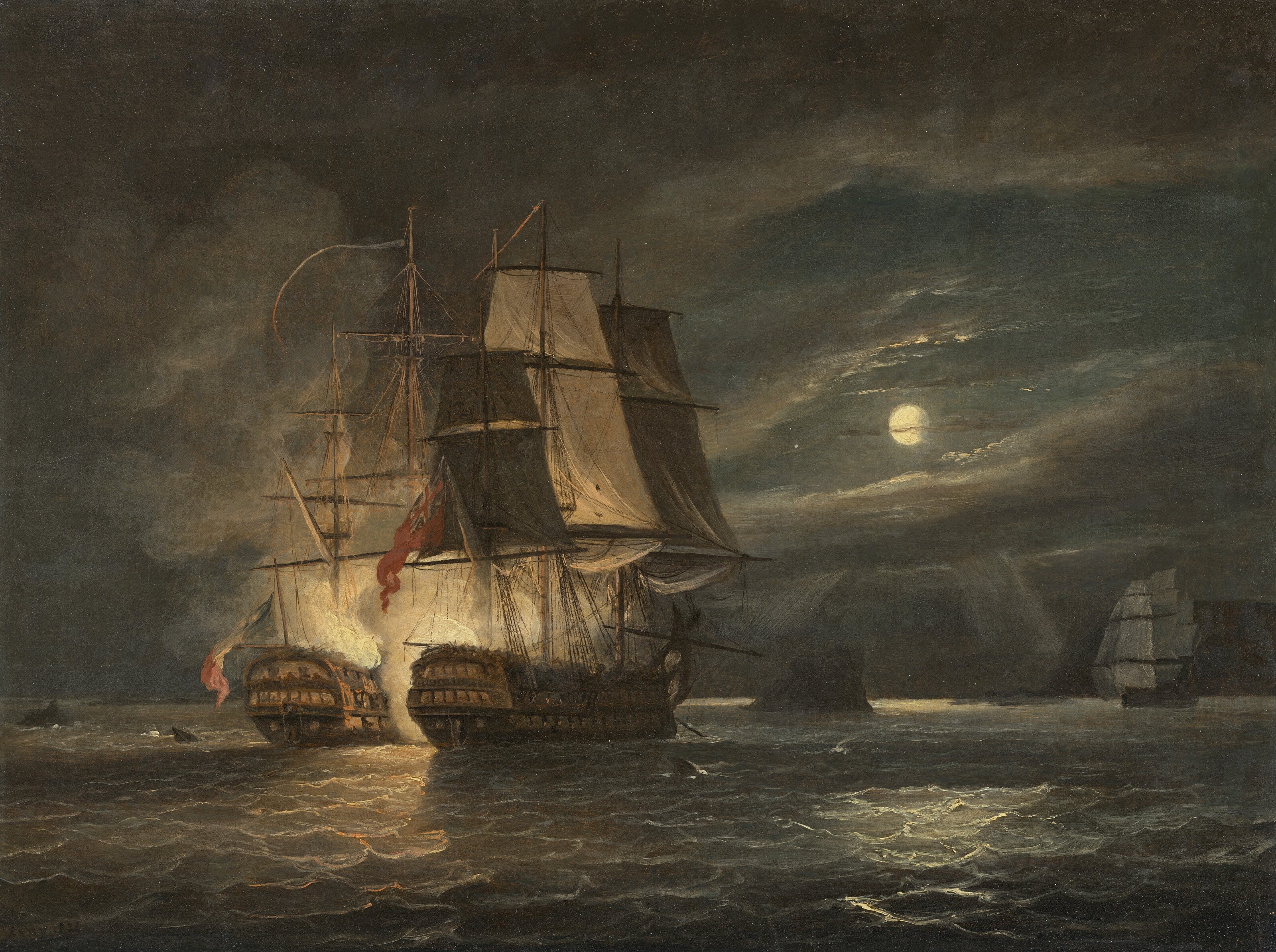 Thomas Luny | The French '74 Hercule surrendering to H.M.S. Mars off ...
